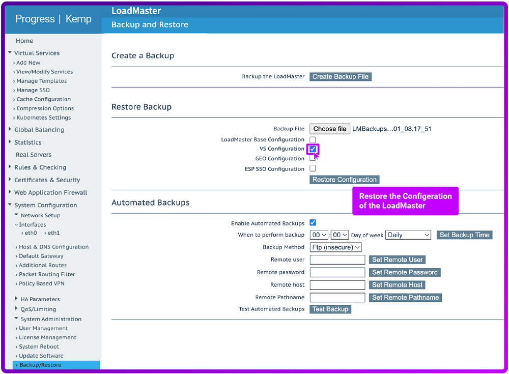 How to backup and restore your Kemp LoadMaster
